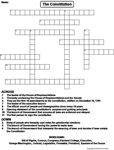 The Constitution Crossword Puzzle | Teaching Resources