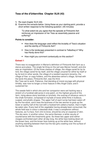 Tess of the D'Urbervilles - Alec the Convert? / Flintcomb Ash ...