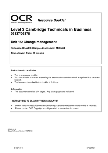 Cambridge Technicals - Business Studies Level 3 - 2016 Spec -Unit 15 - Change Management ...