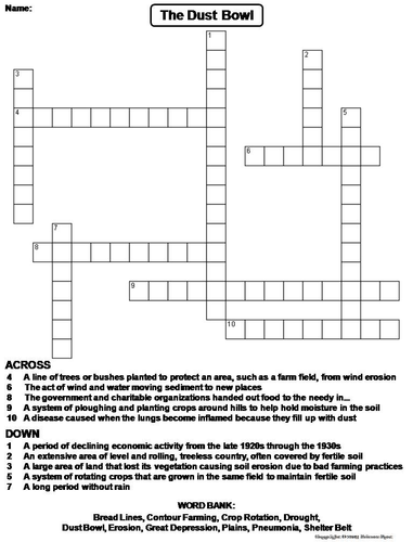 The Dust Bowl Crossword Puzzle | Teaching Resources