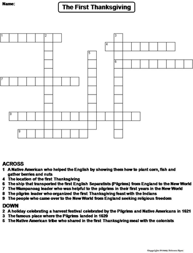 The First Thanksgiving Crossword Puzzle | Teaching Resources