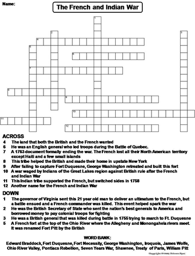 The French and Indian War Crossword Puzzle | Teaching Resources