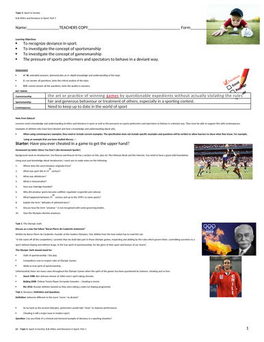 A-Level PE EDEXCEL (spec 2016) 5.4 Ethics and Deviance in Sport: Part 1 ...