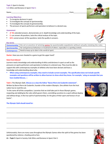 A-level Edexcel Spec 2016: Topic 5 Sport & Society Full Lessons ...