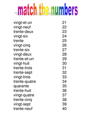 French - Match the numbers, from 21 to 40 | Teaching Resources