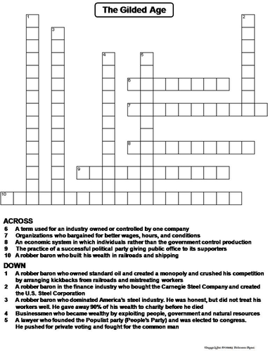 The Gilded Age Crossword Puzzle | Teaching Resources