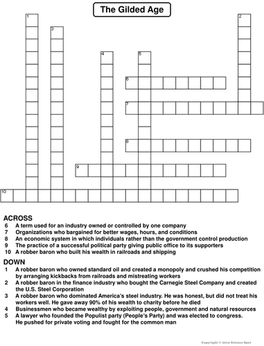 The Gilded Age Crossword Puzzle | Teaching Resources