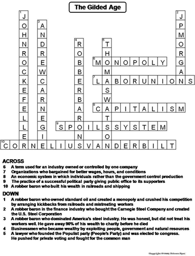 The Gilded Age Crossword Puzzle | Teaching Resources
