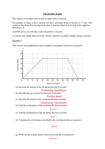 Worksheets on distance-time and velocity-time graphs | Teaching Resources