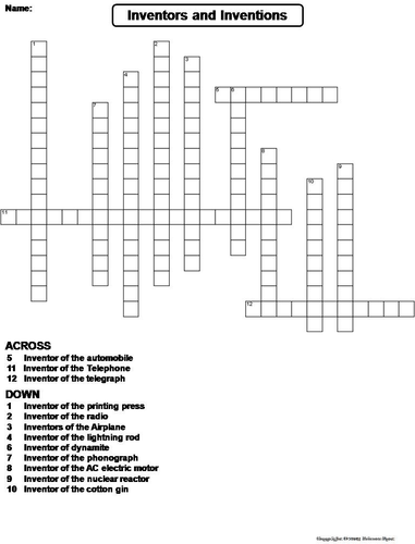 Inventors and Inventions Crossword Puzzle | Teaching Resources