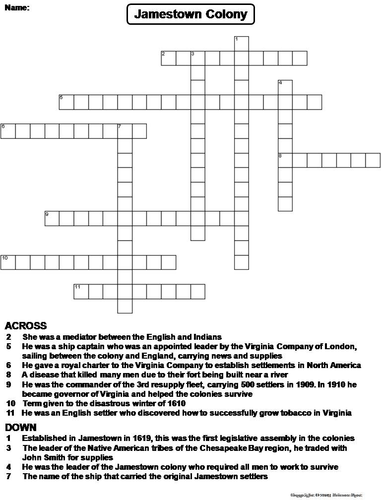 Jamestown Colony Crossword Puzzle | Teaching Resources