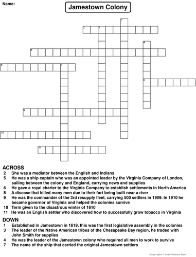 Jamestown Colony Crossword Puzzle | Teaching Resources