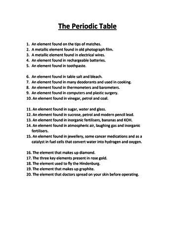 Periodic Table Science fun quiz - perfect for end of term / Summer ...