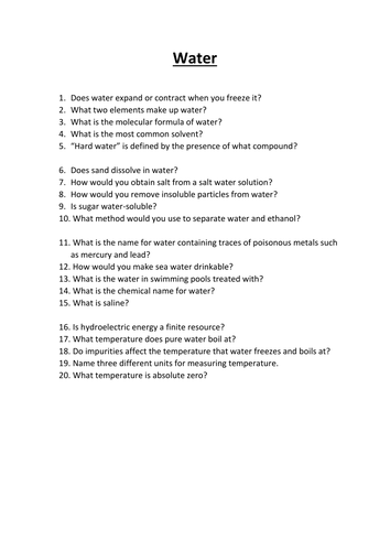 Water Science fun quiz - perfect for end of term / Summer lessons ...