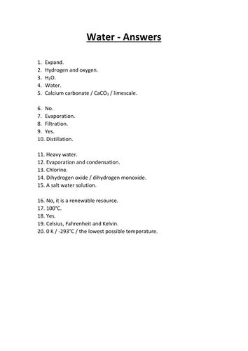 Water Science fun quiz - perfect for end of term / Summer lessons ...
