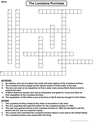 Louisiana Purchase Crossword Puzzle | Teaching Resources