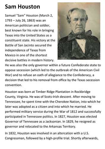 Sam Houston Handout | Teaching Resources
