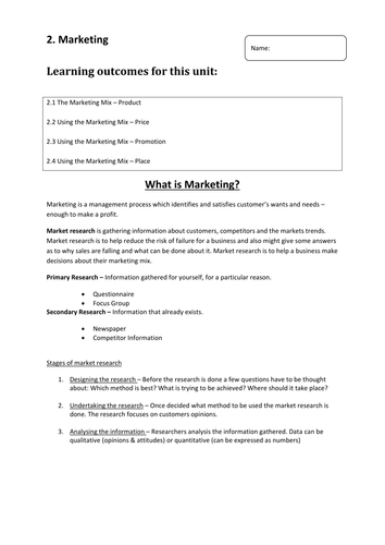 GCSE BUSINESS Marketing HOME LEARNING WORKBOOK | Teaching Resources