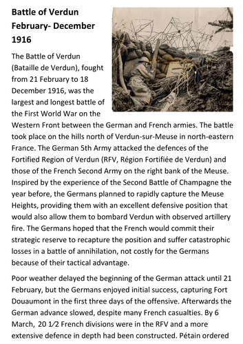 Battle of Verdun February-December 1916 Handout | Teaching Resources