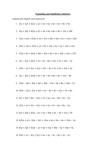 A worksheet with 100 questions on expanding and simplifying | Teaching ...