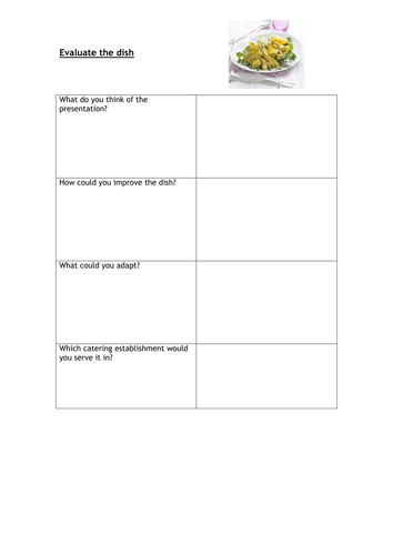 GCSE Food and Nutrition evaluation activity (normal font) for food ...