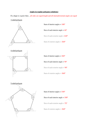 Two worksheets on the interior/exterior angles of polygons | Teaching ...