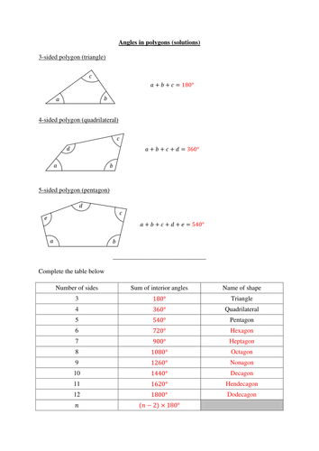 Two worksheets on the interior/exterior angles of polygons | Teaching ...