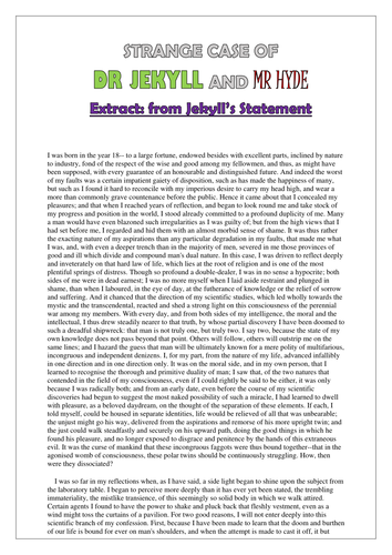 Dr Jekyll and Mr Hyde: Duality of Human Nature! | Teaching Resources