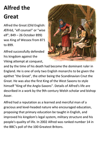 Alfred the Great Handout | Teaching Resources