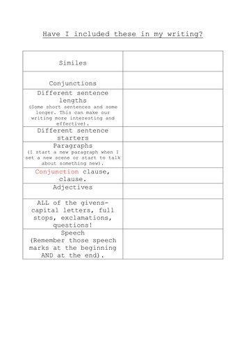 Y3 writing checklist | Teaching Resources