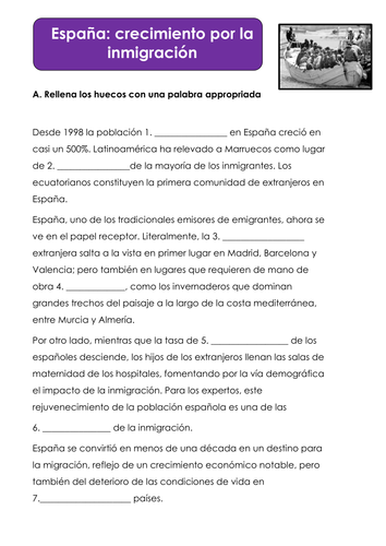 Inmigración worksheet | Teaching Resources