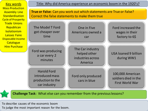 USA: Why did America experience an economic boom in the 1920’s? (L4 ...
