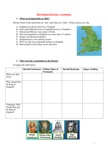 AQA GCSE History Norman Conquest Part 1: Conquest and Control Resources ...