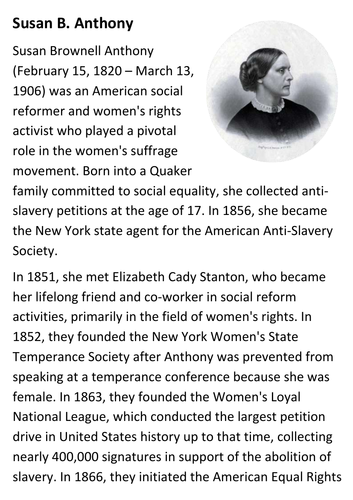Susan B Anthony Handout | Teaching Resources
