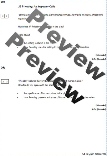 An Inspector Calls Exam Questions Characters AQA | Teaching Resources An Inspector Calls Exam Questions Characters AQA | Teaching Resources