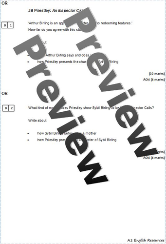 An Inspector Calls Exam Questions Characters AQA | Teaching Resources An Inspector Calls Exam Questions Characters AQA | Teaching Resources