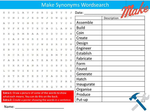 Make Synonyms Wordsearch Starter Activity Design Technology Literacy ...