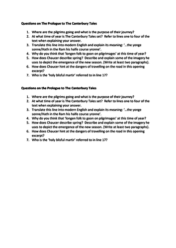 Canterbury Tales General Prologue Introduction | Teaching Resources