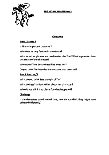 The Highwayman Poetry Comprehension by Alfred Noyes | Teaching Resources