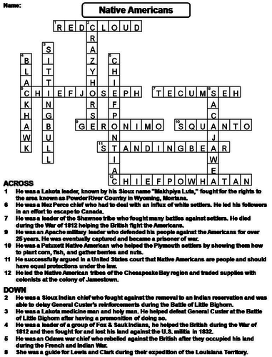 Native Americans Crossword Puzzle | Teaching Resources