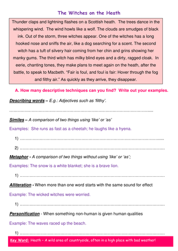 Macbeth Act 1 Sc. 1 Descriptive Writing Lesson - Fully Differentiated ...