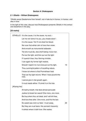 3x 'Othello' sample exam questions for 'Love Through the Ages' A2 ...