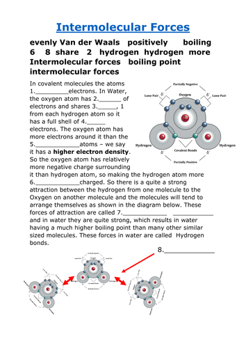 Intermolecular forces and their role in water - missing words worksheet ...