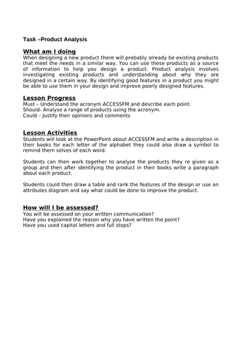 Task- Product analysis | Teaching Resources