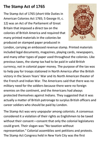 The Stamp Act of 1765 Handout | Teaching Resources