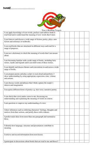 Reading Targets and Self-Assessment Years 3-6 | Teaching Resources