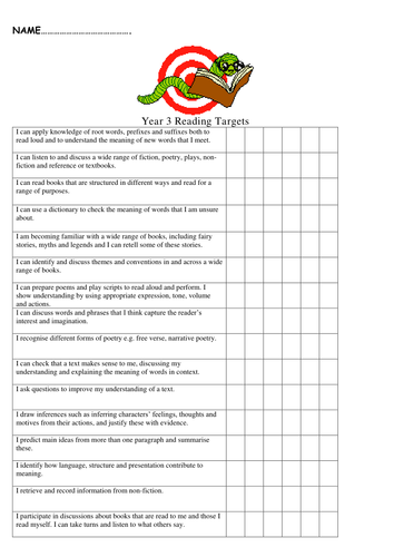 Reading Targets and Self-Assessment Years 3-6 | Teaching Resources