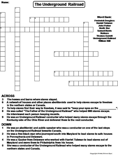 The Underground Railroad Crossword Puzzle | Teaching Resources