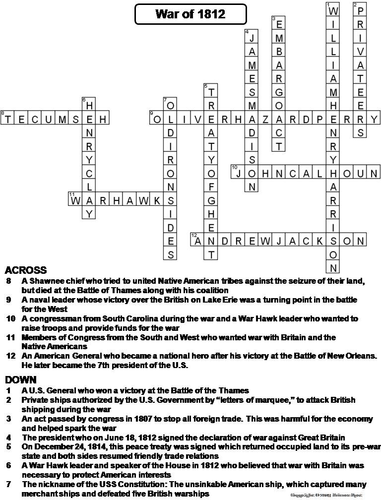 The War of 1812 Crossword Puzzle | Teaching Resources