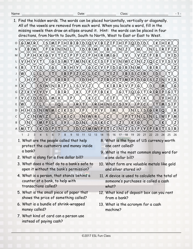 Money-Banking Missing Vowels Worksheet | Teaching Resources